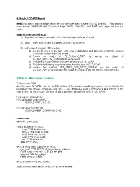 a simple oop alv report pdf object computer science object