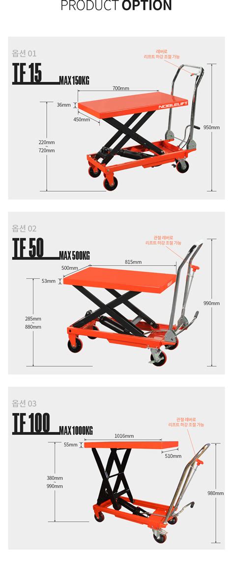 기본형 테이블 리프트 Tf 15 Tf 50 Tf 100 코리아 노블리프트