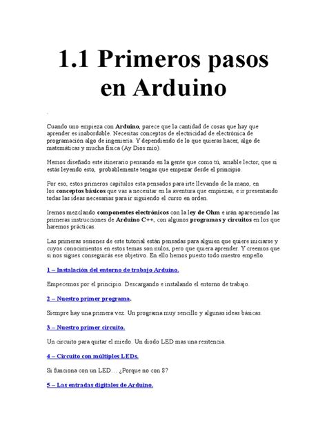 1 1 Primeros Pasos En Arduino Pdf Arduino Resistencia Eléctrica Y