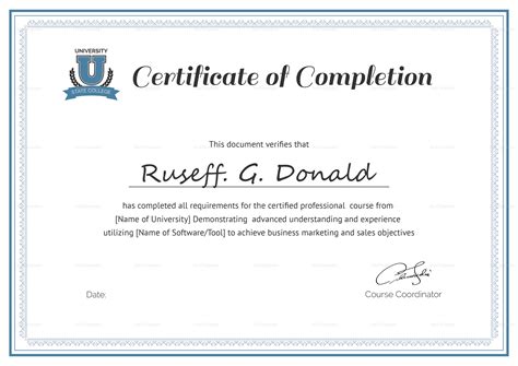 professional course completion certificate design template in psd word