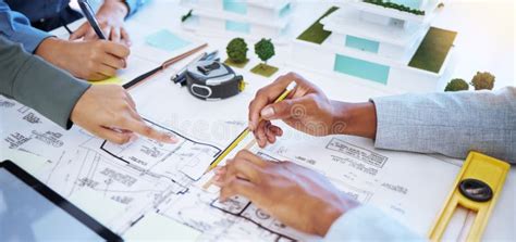 Architect Hands Working On Architecture Design Blueprint Or Floor Plan Engineering With Paper