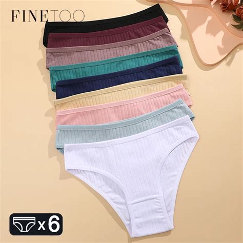 Finetoo 6pcs Set Women S Cotton Panties Sexy Soft Striped Underpants