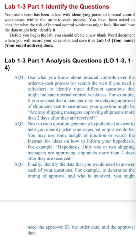 Ssolve Part 1 V Part Lab 1 3 Part 1 Identify The Questions Your Audit