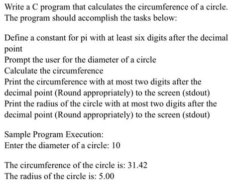 Solved Write A C Program That Calculates The Circumference Chegg