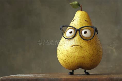 Funny Pear Character Wearing Glasses And Standing On A Wooden Table Stock Illustration