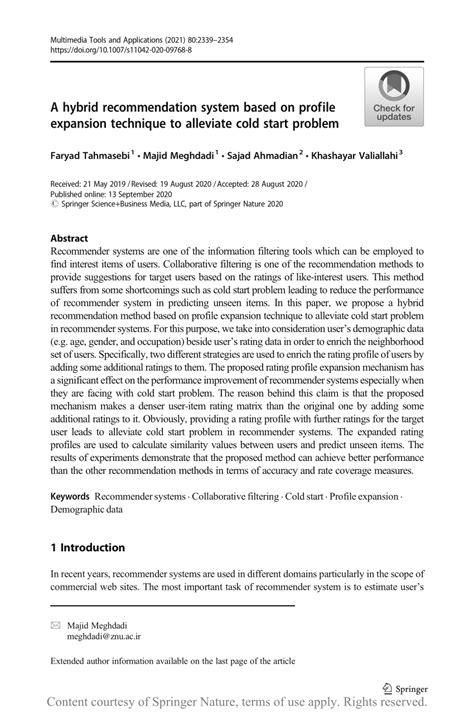 A Hybrid Recommendation System Based On Profile Expansion Technique To Alleviate Cold Start
