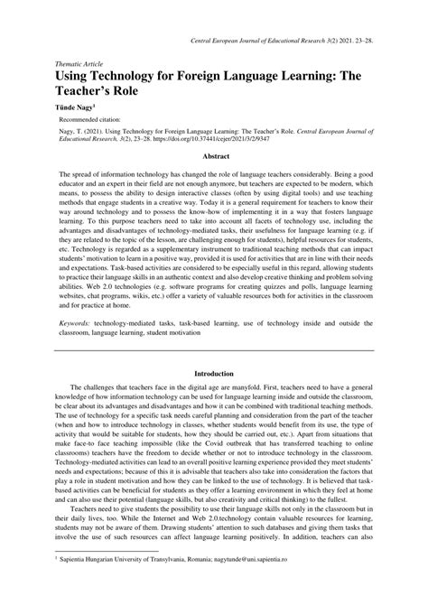 Pdf Using Technology For Foreign Language Learning The Teachers Role