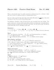 Physics Practice Final Exam Kinematics Forces Work Course Hero