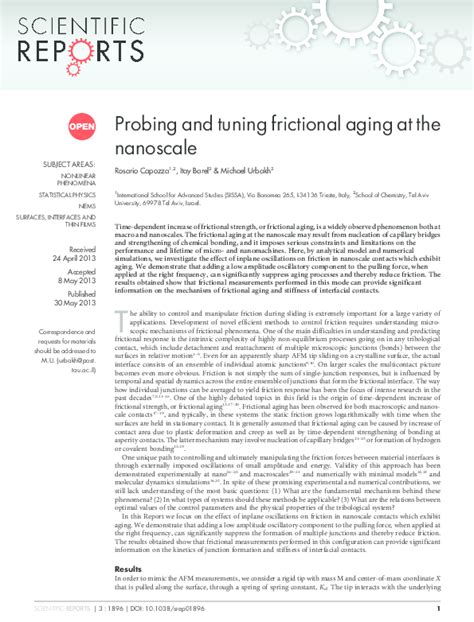 Pdf Probing And Tuning Frictional Aging At The Nanoscale
