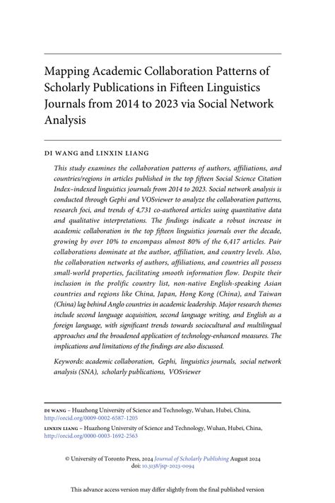 Pdf Mapping Academic Collaboration Patterns Of Scholarly Publications
