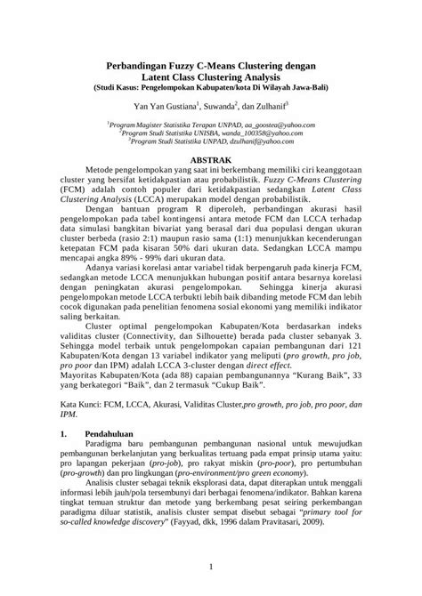 Pdf Perbandingan Fuzzy C Means Clustering Dengan Latent Pustaka