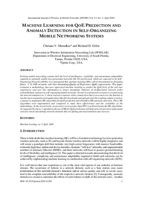 Pdf Machine Learning For Qoe Prediction And Anomaly Detection In Self Organizing Mobile