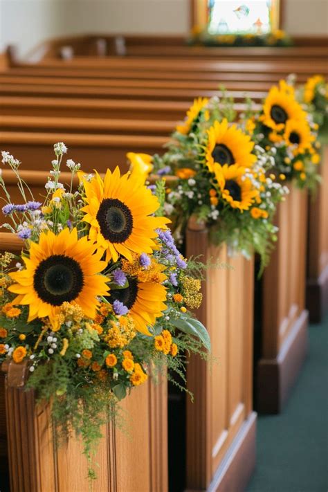 30 Church Pew Flowers Sunflower Wedding Aisle Decorations Sunflower
