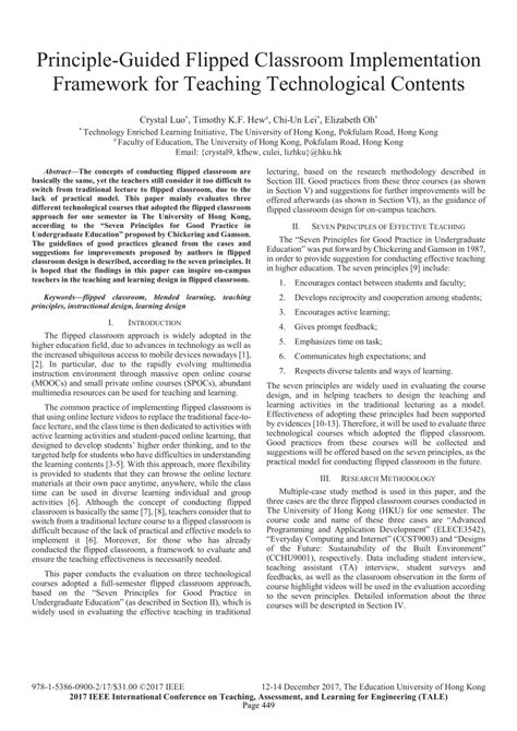 Pdf Principle Guided Flipped Classroom Implementation Framework For Teaching Technological