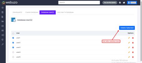 Delete Database Users Webuzo