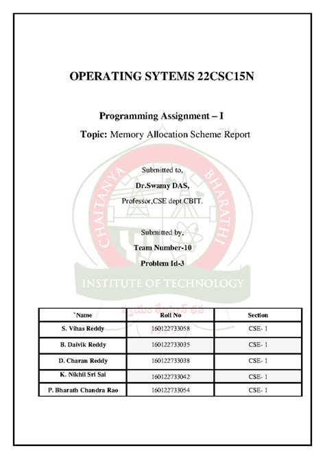 Team 10 Assignment Memory Management Operating Sytems 22csc15n Programming Assignment I