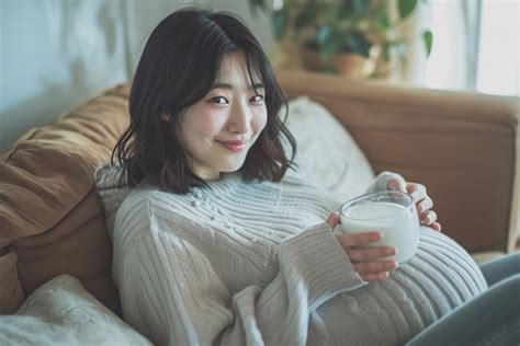Pregnant Korean Woman Drinking Sitting Premium Photo Rawpixel
