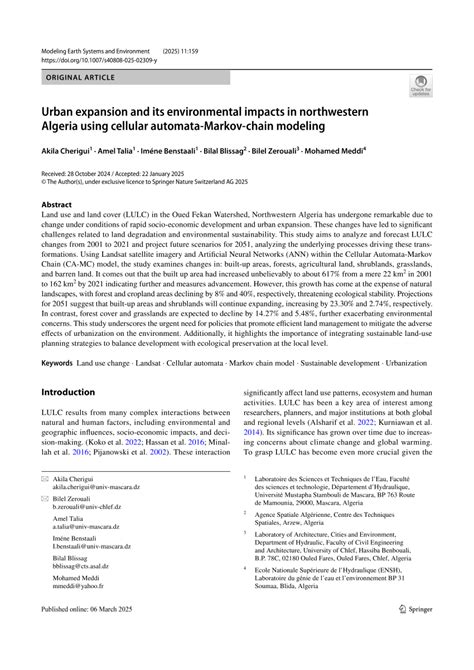 Pdf Urban Expansion And Its Environmental Impacts In Northwestern Algeria Using Cellular