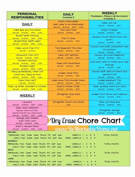 Adult Chore Chart Ideas