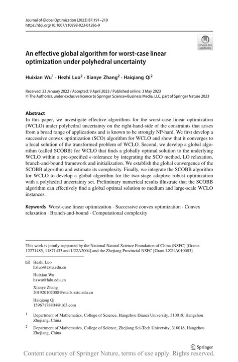 An Effective Global Algorithm For Worst Case Linear Optimization Under