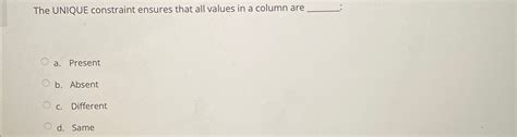 Solved The Unique Constraint Ensures That All Values In A