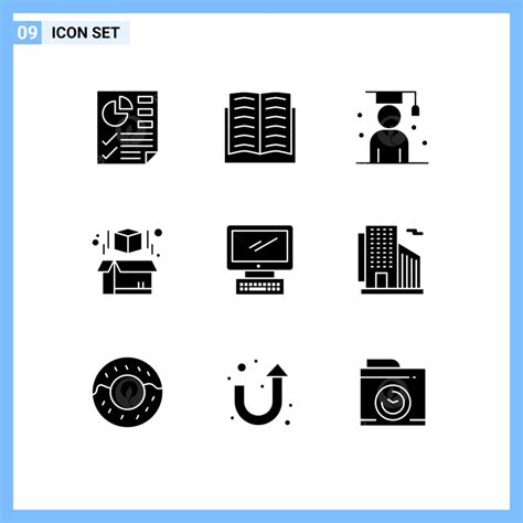 Glyph Vector Png Images Set Of 9 Vector Solid Glyphs On Grid For Monitor Data Doughnut