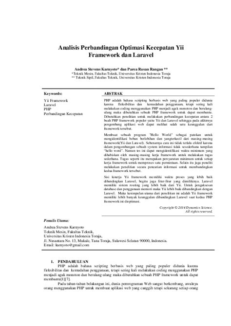 Pdf Analisis Perbandingan Optimasi Kecepatan Yii Framework Dan Laravel