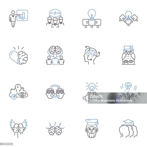 Id 라인 아이콘 컬렉션입니다 진정성 개성 자아 개념 소속감 무결성 다양성 인식 벡터 및 선형 그림 권한 부여 표현 라벨링 개요 표지판 세트 감정 지능에 대한 스톡 벡터