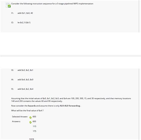 solved consider the following instruction sequence for a
