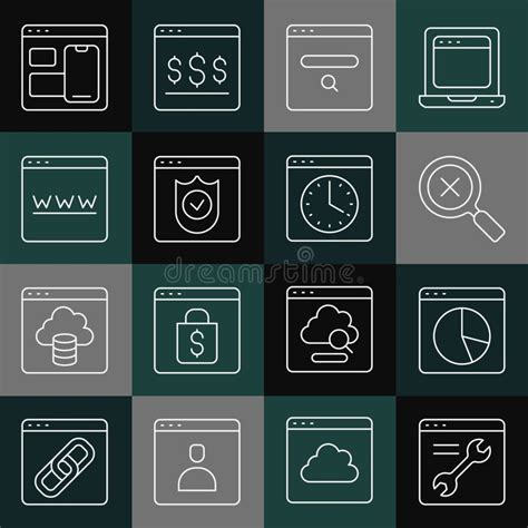 Set Line Browser Setting Graph Chart Infographic Magnifying Glass And Delete Search Engine