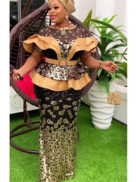Plus Size African Party Dresses For Women Dashiki Ankara Sequin Wedding