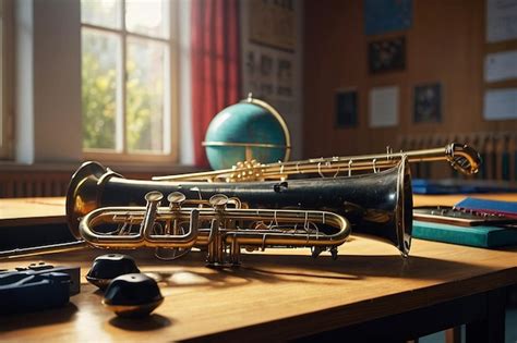 A Classroom With A Set Of Musical Instruments Premium Ai Generated Image