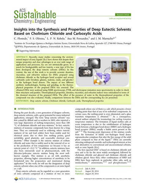 Pdf Insights Into The Synthesis And Properties Of Deep Eutectic