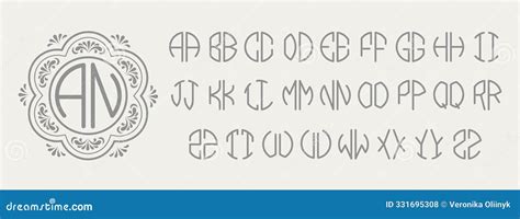 Round Two Letters Monogram Kit Elegant Initials Letter Pairs In Circle Shape Retro Stamp With