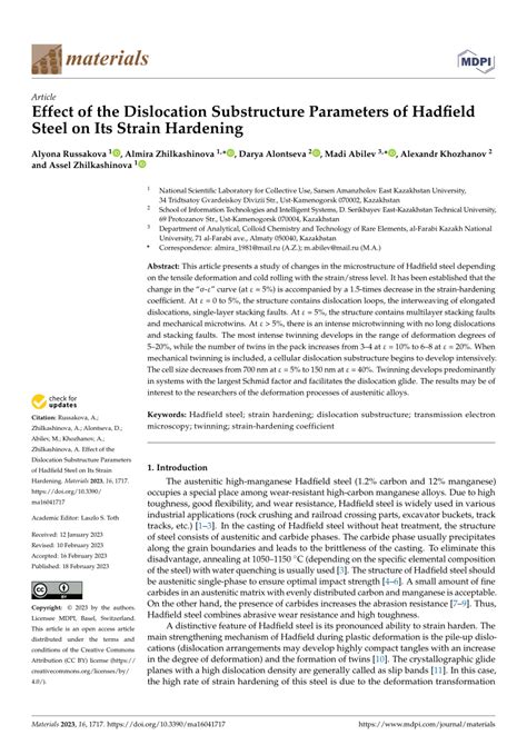 Pdf Effect Of The Dislocation Substructure Parameters Of Hadfield Steel On Its Strain Hardening