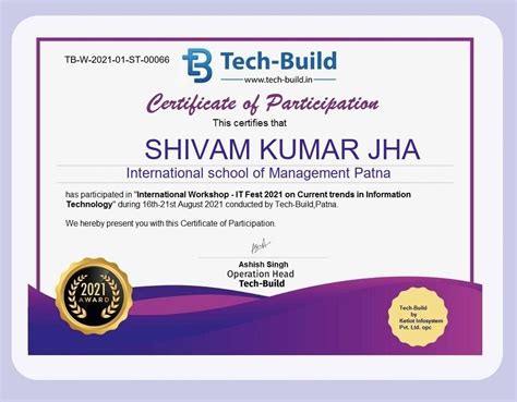shivam kumar jha on linkedin e certificate for the event it fest 2021 on current trends in it