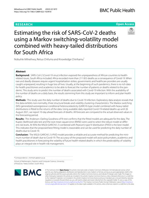 Pdf Estimating The Risk Of Sars Cov 2 Deaths Using A Markov Switching