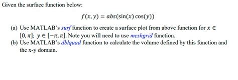 Solved Given The Surface Function Below Fx Y