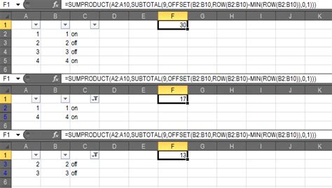 worksheet function ms excel sumproduct only visible rows use