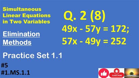Practice Set 11 Q2 8 Linear Equations In Two Variable Elimination