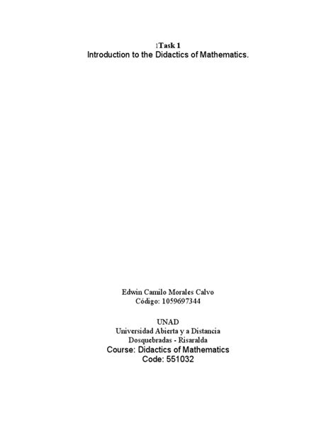 Introduction To The Didactics Of Mathematics Task 1 Pdf Science
