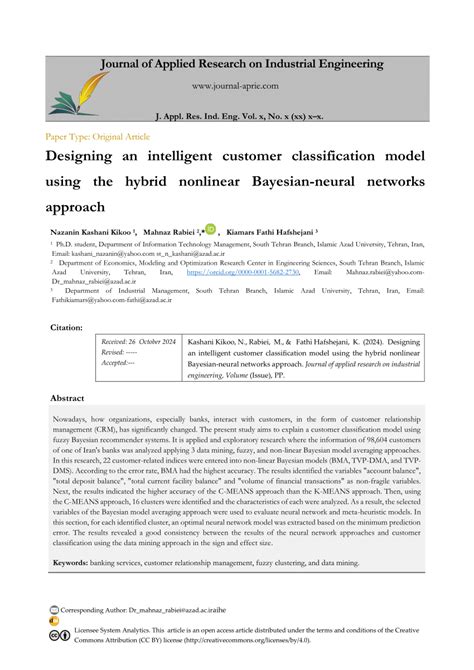 Pdf Designing An Intelligent Customer Classification Model Using The Hybrid Nonlinear Bayesian