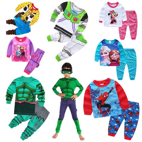 2 8y 애니메이션 슈퍼 히어로 소년 의상 가을 큰 소녀 옷 유아 정장 Jumpsuit 어린이 잠옷 소녀 겨울 정장 어린이 잠옷 Aliexpress