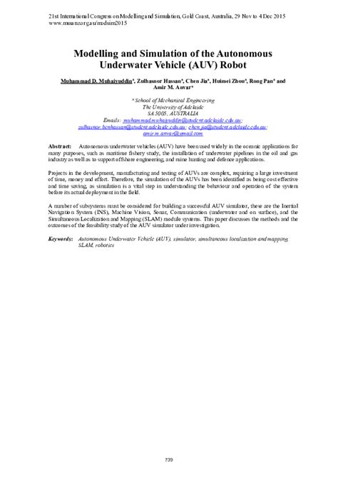 Pdf Modelling And Simulation Of The Autonomous Underwater Vehicle Auv Robot