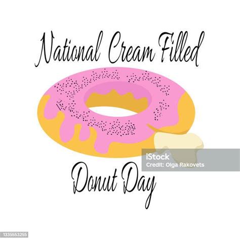내셔널 크림 가득 도넛 의 날 엽서 또는 메뉴 장식을위한 달콤한 패스트리 0명에 대한 스톡 벡터 아트 및 기타 이미지 0명 공휴일 구멍 Istock