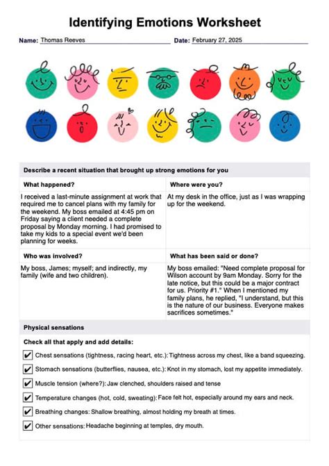 Identifying Emotions Worksheet And Example Free Pdf Download