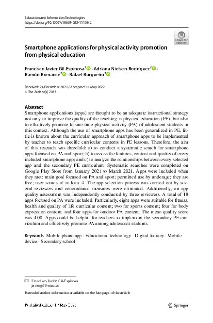 Pdf Smartphone Applications For Physical Activity Promotion From Physical Education