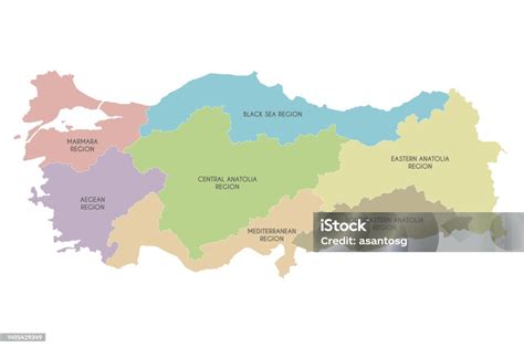 Vector Map Of Turkey With Regions And Geographical Divisions Editable
