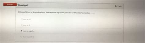 Solved 0 1 Pts Incorrect Question 2 If The Coefficient Of