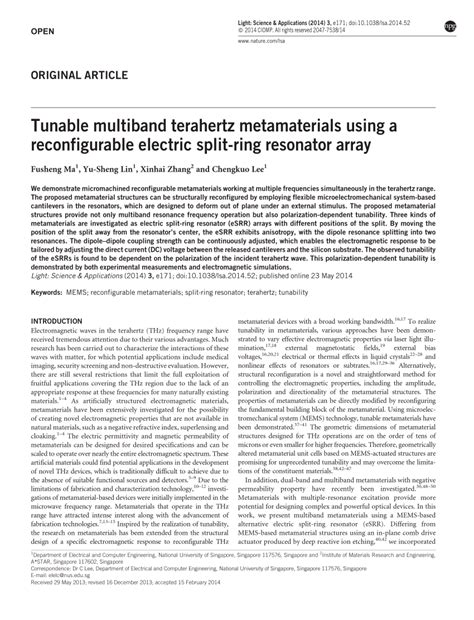 Pdf Tunable Multiband Terahertz Metamaterials Using A Reconfigurable Electric Split Ring